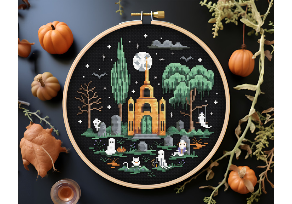 Enchanted Cemetery Night - Digital Cross Stitch Pattern