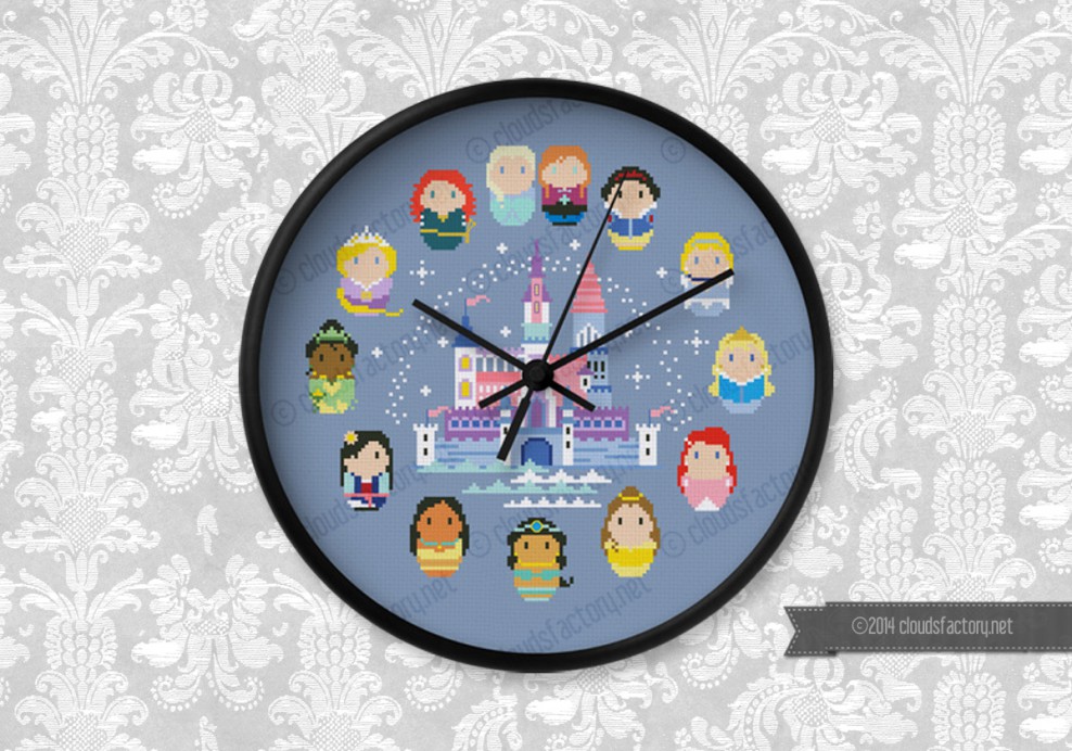 Disney Princesses Clock - Digital Cross Stitch Pattern