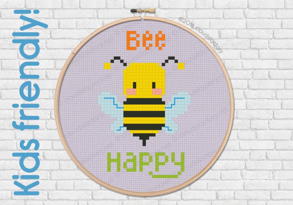 FREE - Bee Happy - Kids friendly pattern - Digital Cross Stitch Pattern